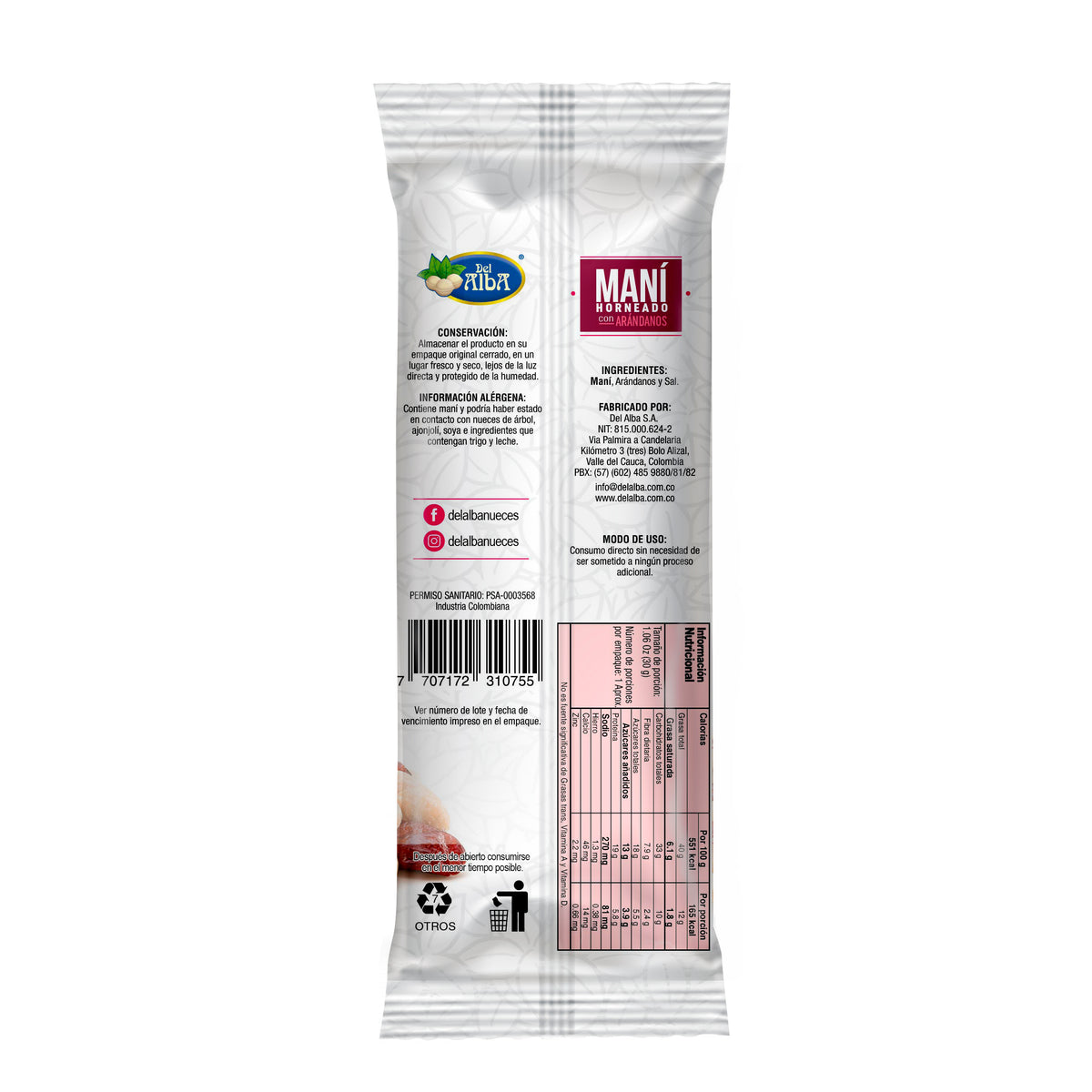 Maní con Arándanos x 35g | Snacks kosher – Del Alba